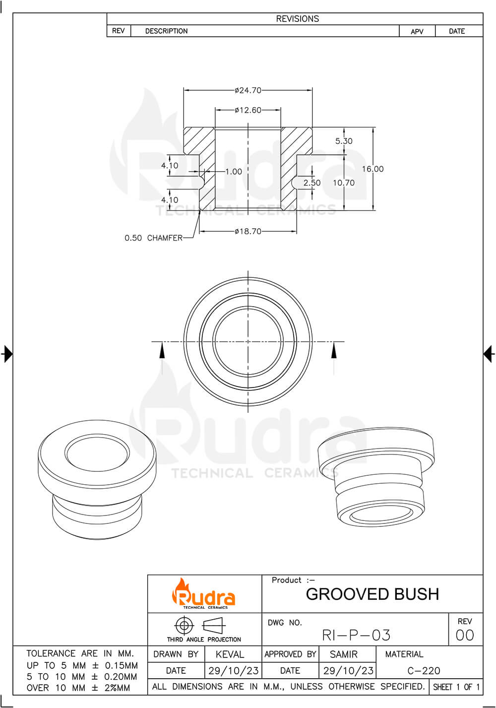 Grooved Bush - Rudra Technical Ceramic