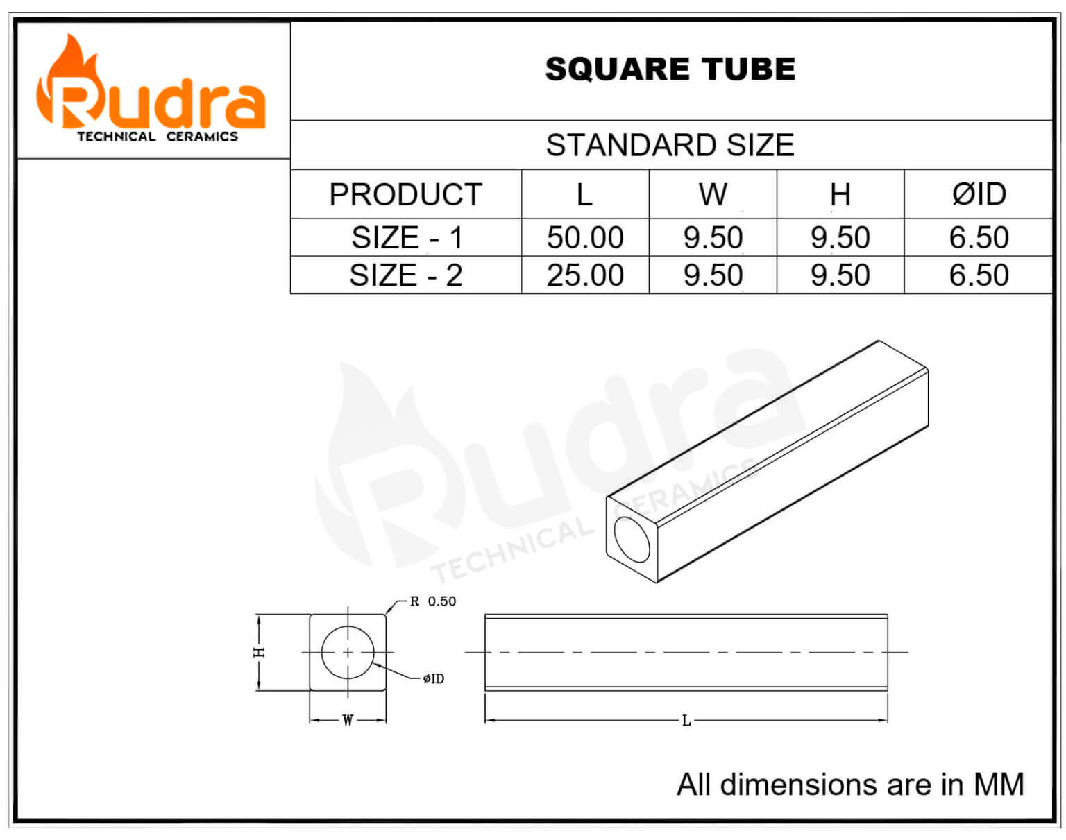 Square Tube - Rudra Technical Ceramic